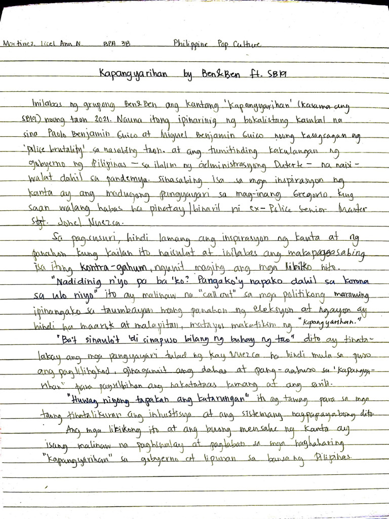 Martinez Licel Ann - Pagsusuri NG Kanta (Gahum o Kontra Gahum) | PDF