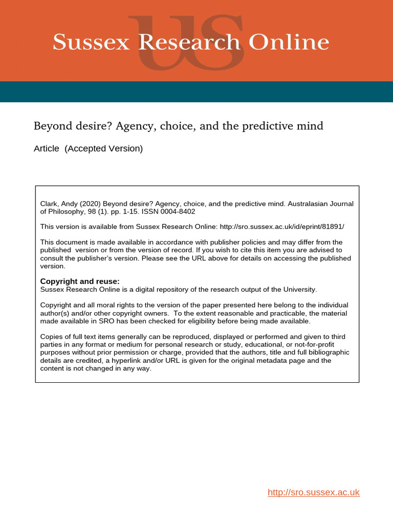 Beyond Desire? Agency, Choice, and The Predictive Mind | PDF | Motivation | Motivational