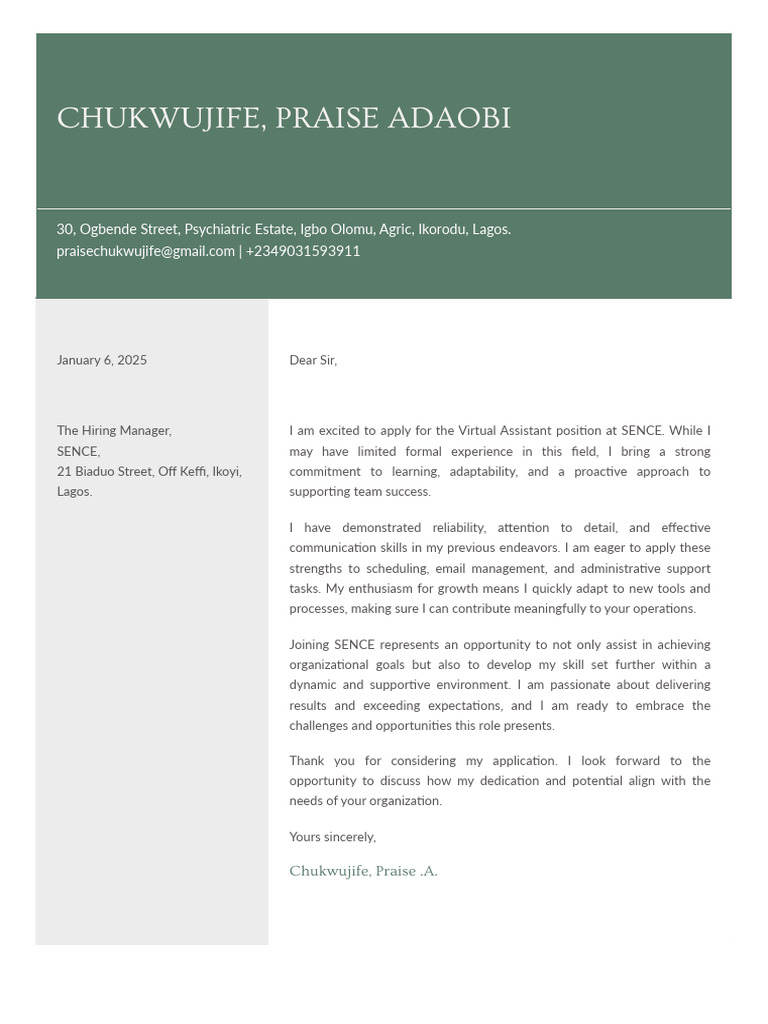 Virtual Assistant Cover Letter | PDF