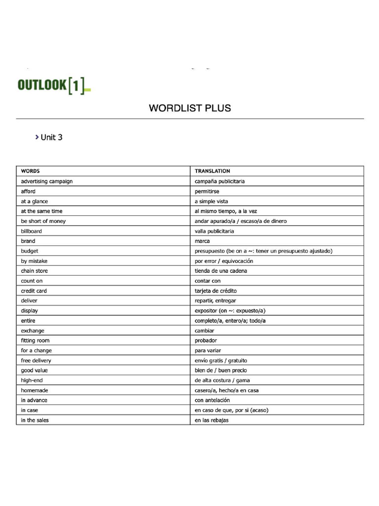 Vocabulary - Unit 3 | PDF