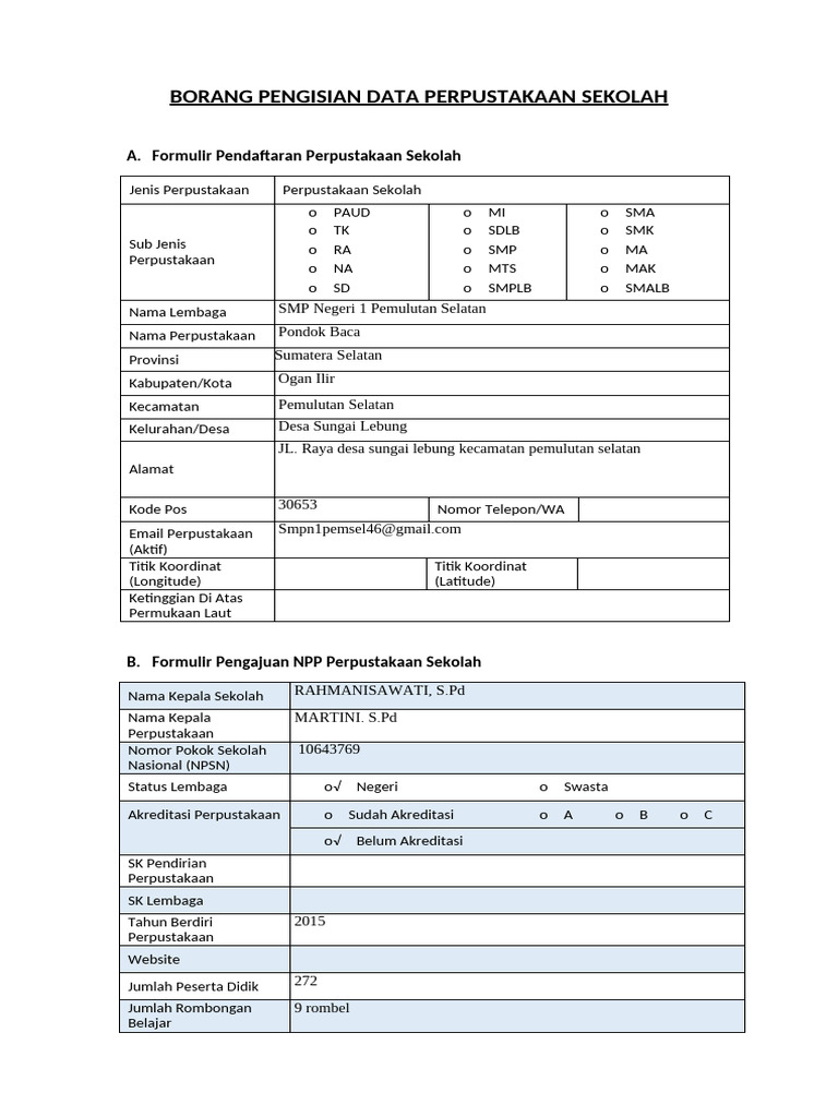 Borang Sekolah | PDF
