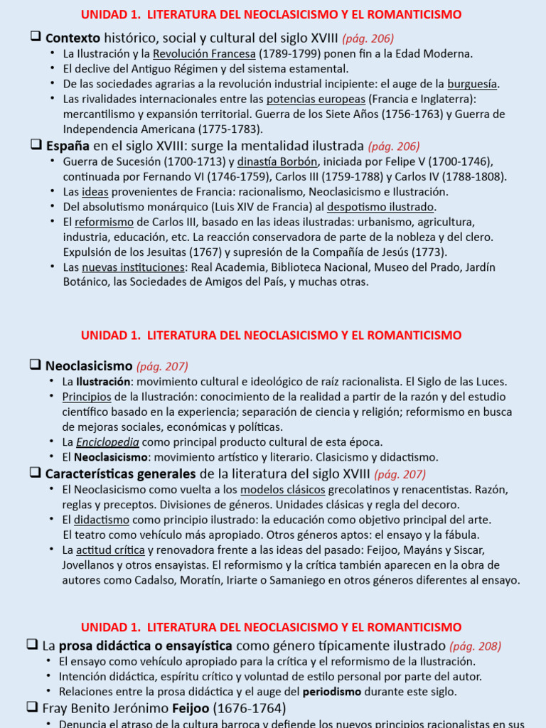 Literatura, Unidad 1 4ESO | PDF | Romanticismo | Era de iluminacion