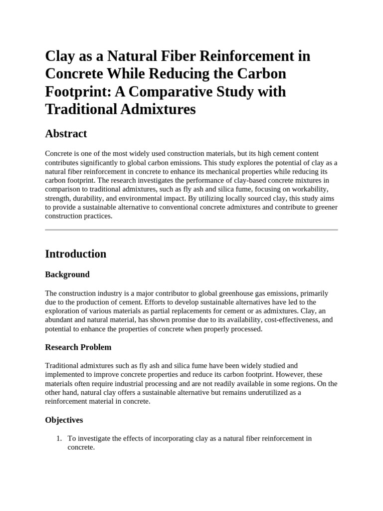 Clay as a Natural Fiber Reinforcement in Concrete While Reducing the ...