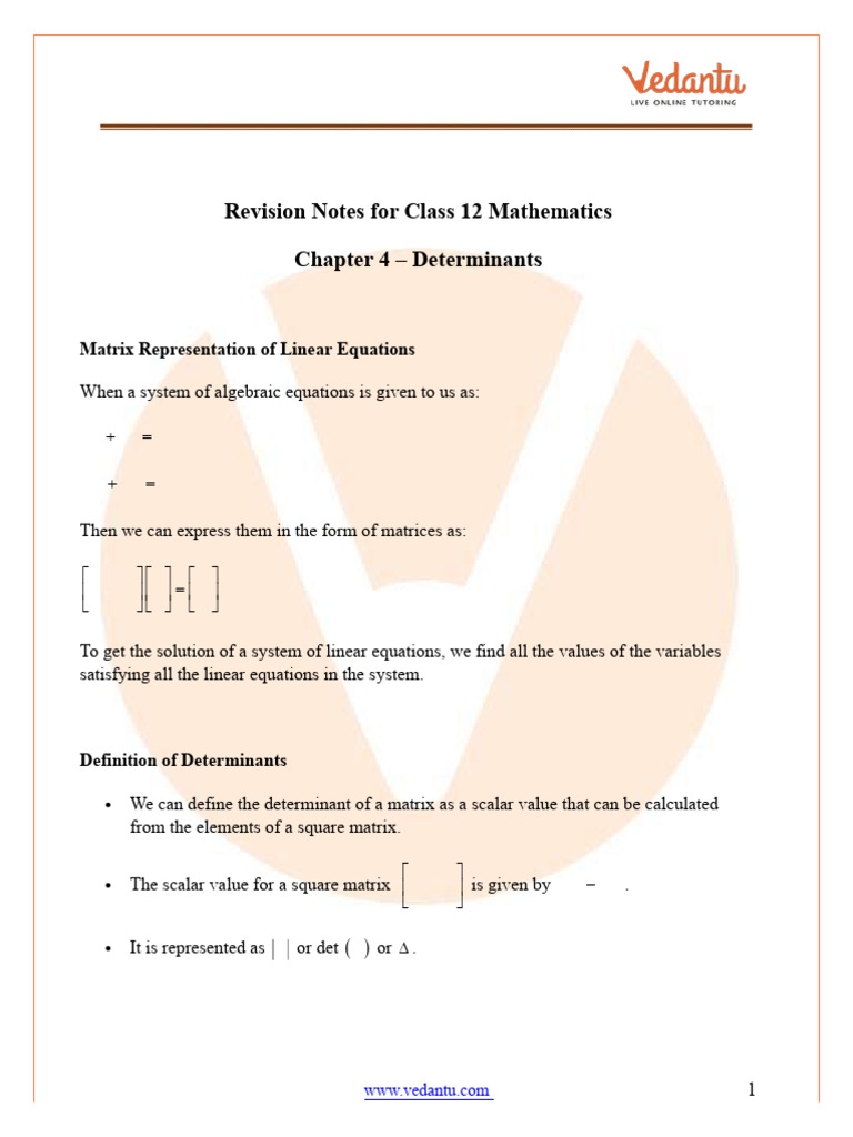 Class 12 Determinants Revision Notes | PDF | Matrix (Mathematics ...