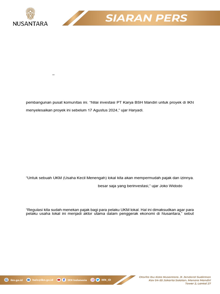 Pembangunan BSH Community Hub di IKN | PDF