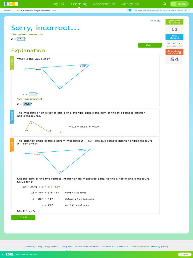 IXL - Exterior Angle Theorem (Level L practice) | PDF | Trigonometry ...