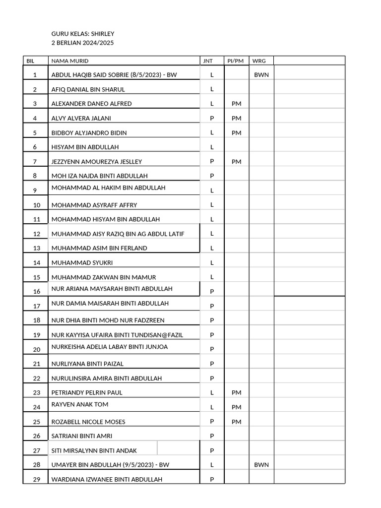 Student List 2024/2025 by Class and Teacher | PDF