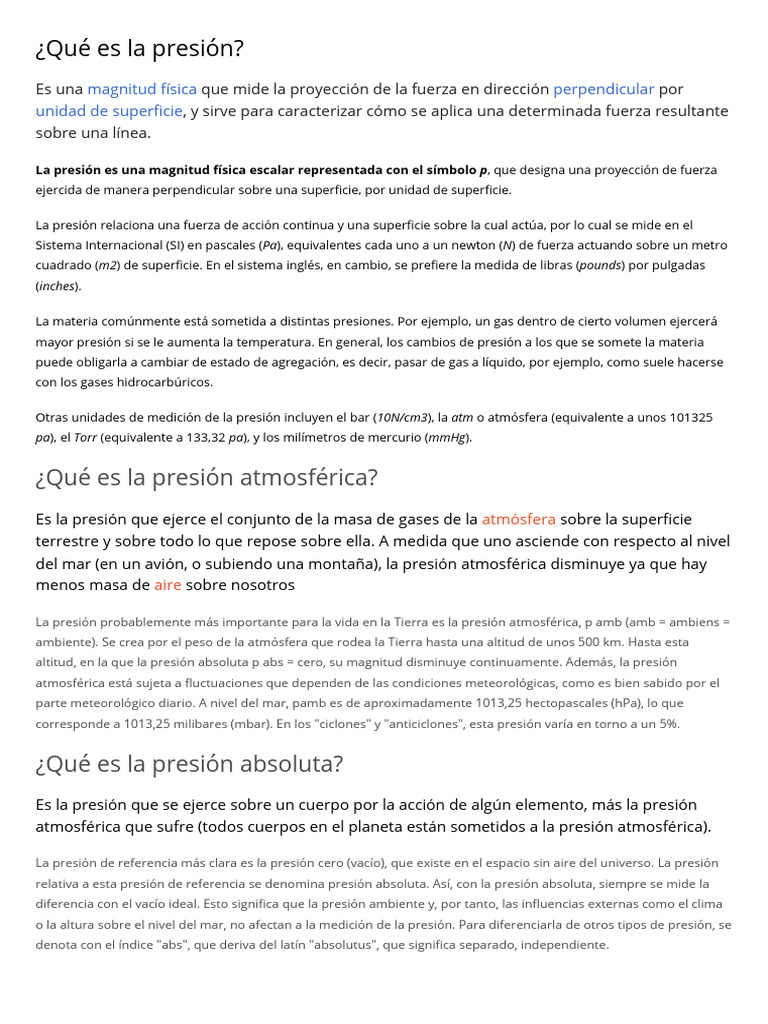 ¿Qué es la presión atmosférica | PDF | Pascal (Unidad) | Presión