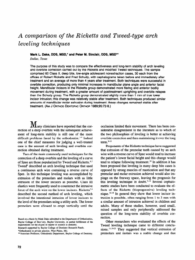 A Comparison of The Ricketts and Tweed-Type Arch Leveling Techniques ...