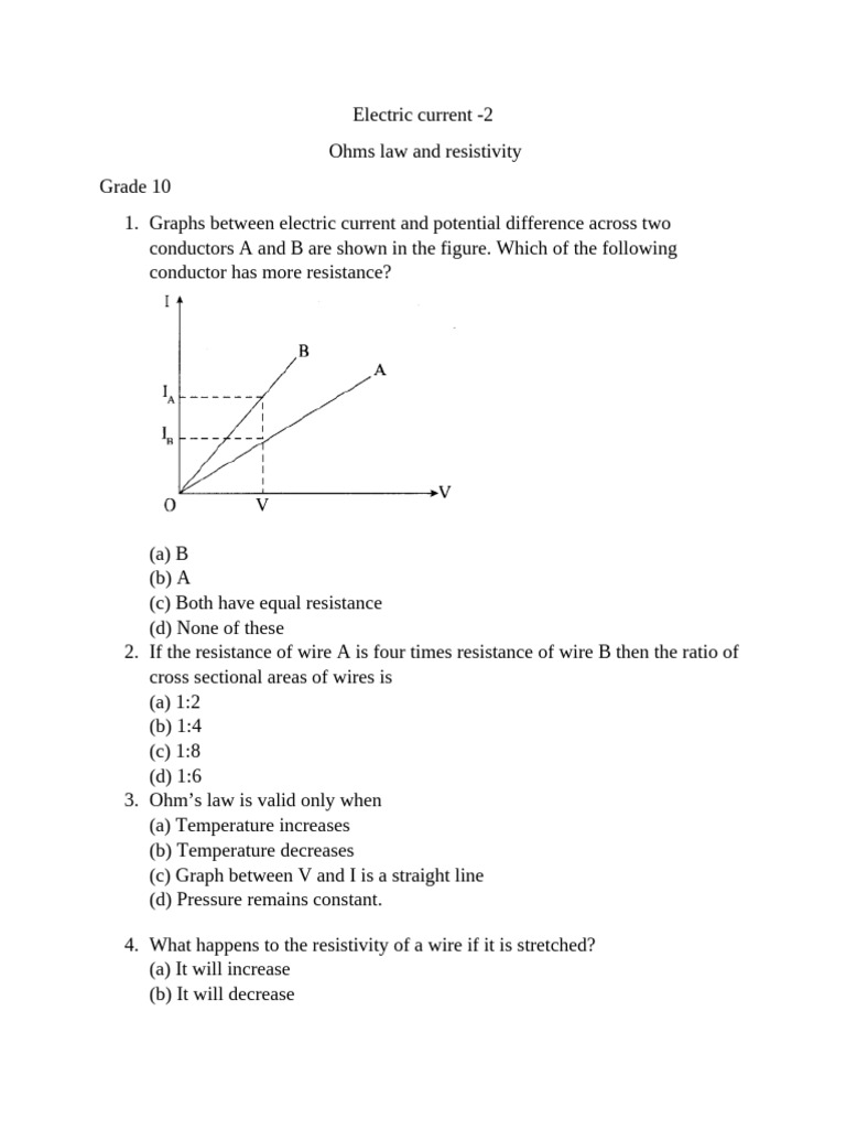 Ohm's Law and Resistance Concepts | PDF | Electrical Resistivity And ...