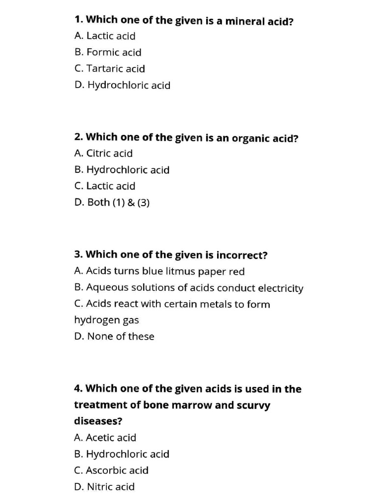 Acids, Bases and Salts MCQs | PDF | Acid | Hydroxide