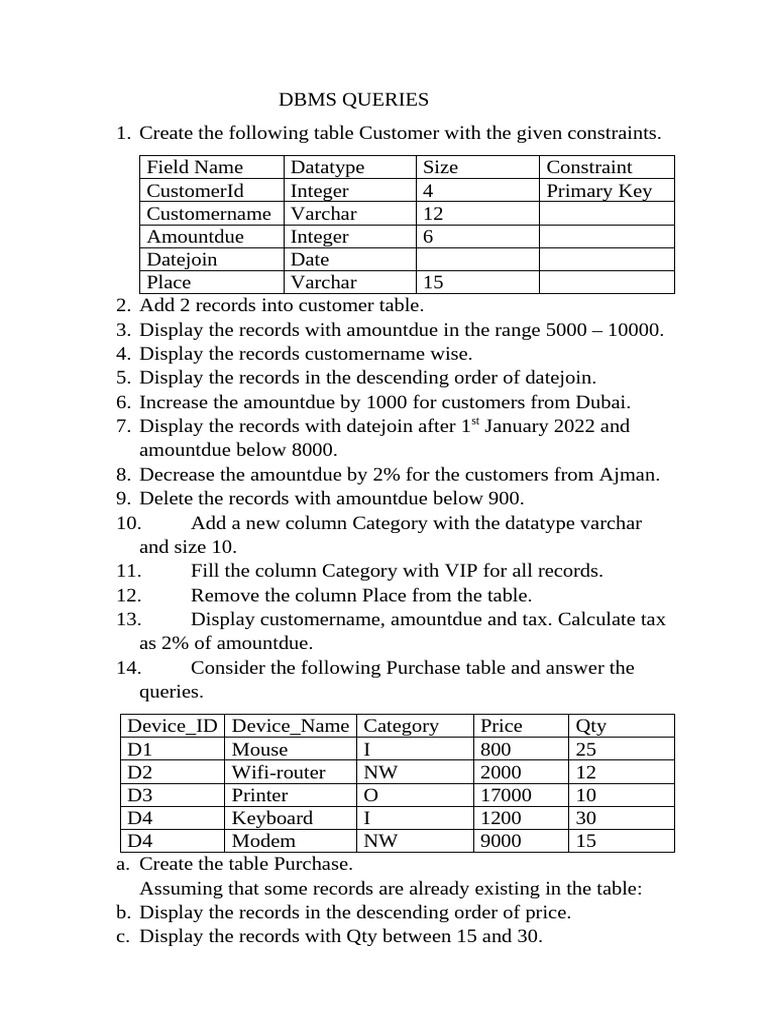 DBMS QUERY QUESTIONS (3) | PDF | Computing | Data Management