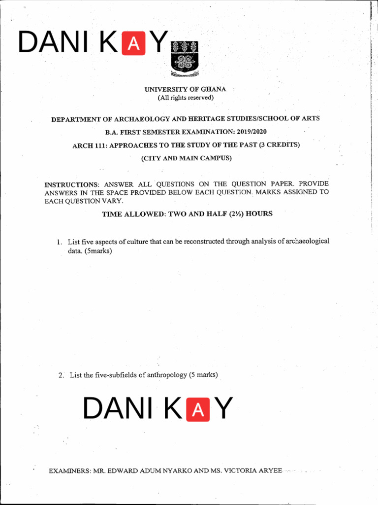 University of Ghana Archaeology Exam 2019 | PDF | Science | Liberal ...