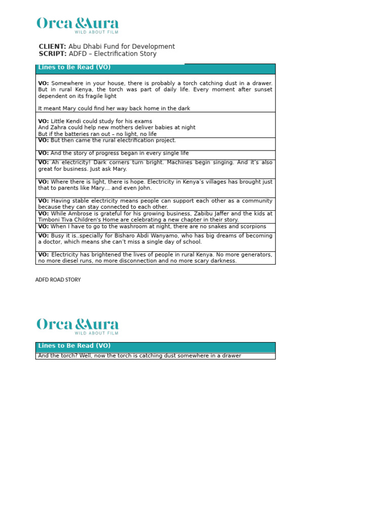 OA1091 ADFD VO Script Electrification Story | PDF