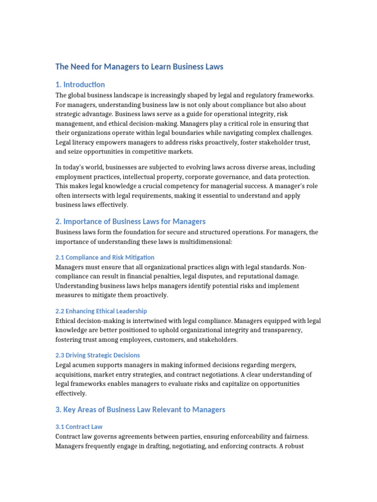Importance of Business Law for Managers | PDF | Employment ...