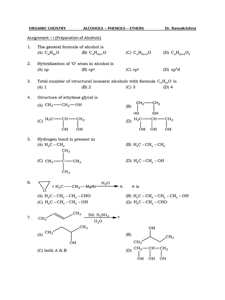 Alcohols, Phenols, Ethers: Preparation & Properties | PDF | Ether ...