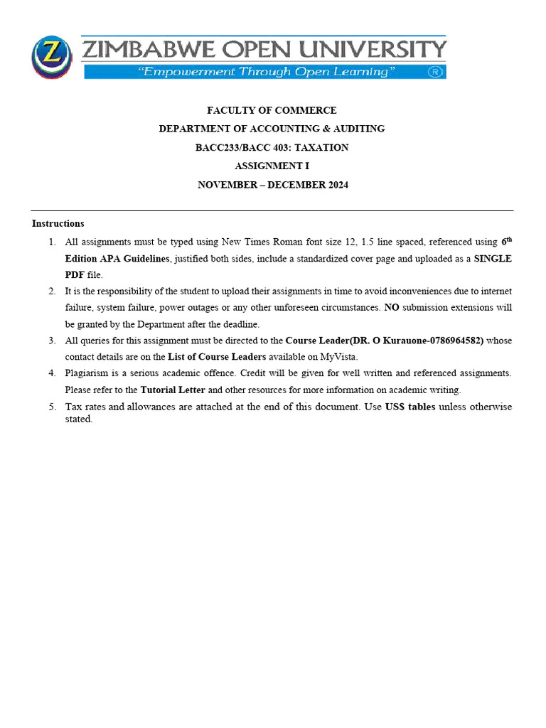 Bacc 403 Assignment 1-(Nov-Dec 2024) (1) | PDF | Capital Gains Tax | Taxes