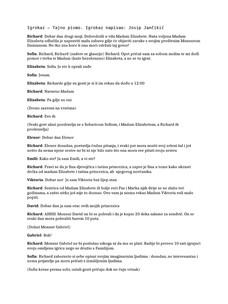 Čitanje s razumijevanjem - igrokaz | PDF