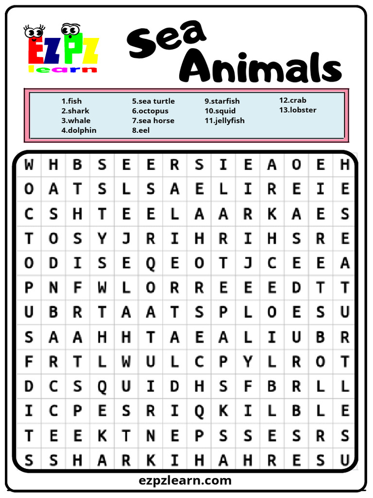 Sea Animals Word Search 1 | PDF