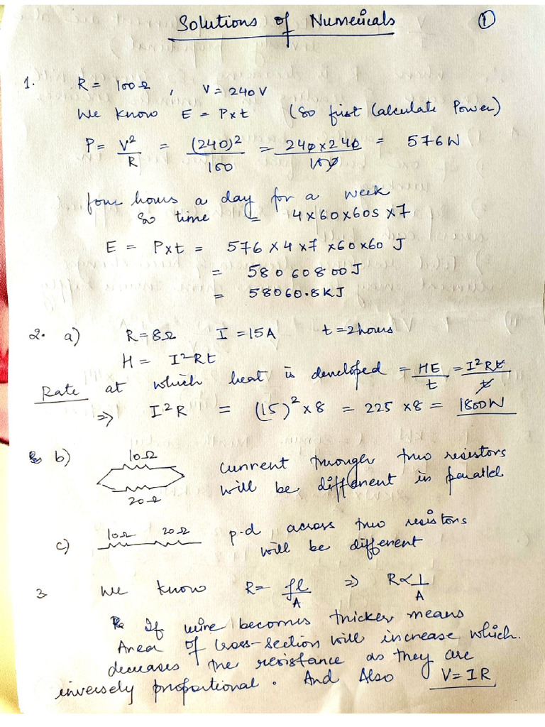 Solution of Numericals | PDF