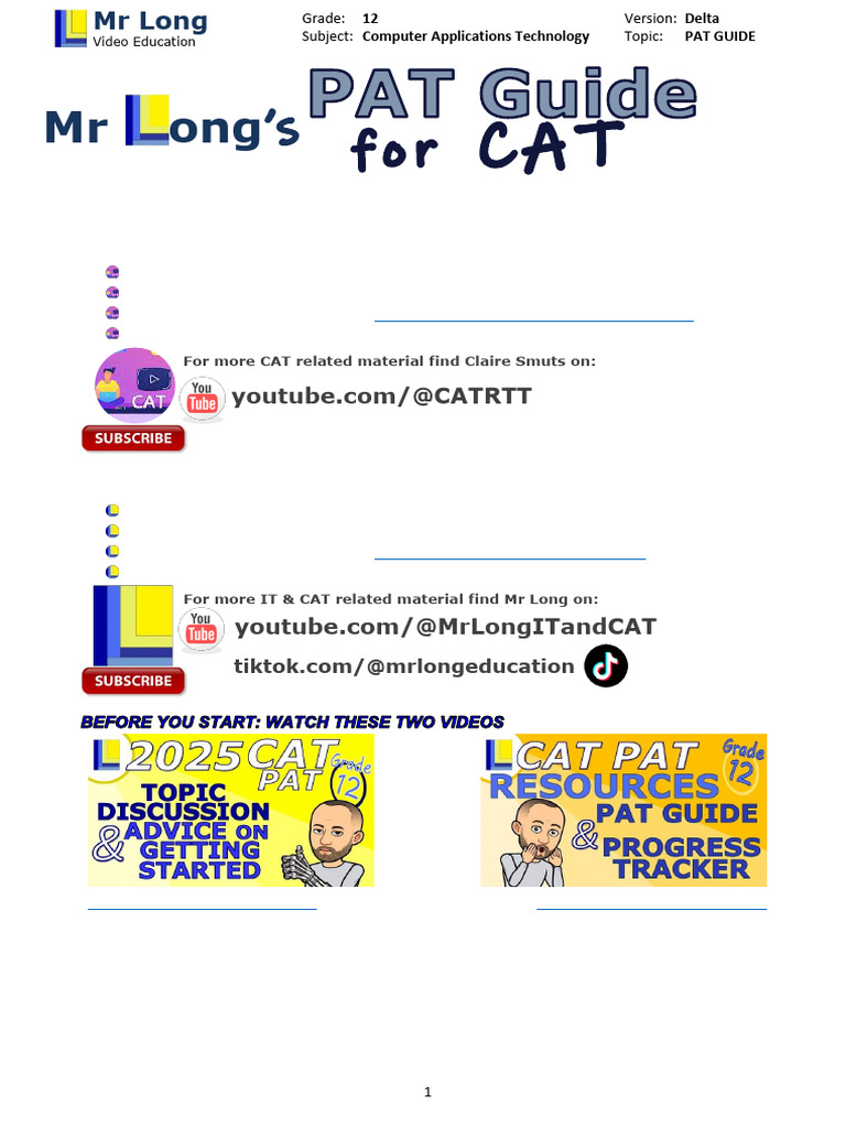 Grade 12 CAT PAT Guide by Mr Long | PDF | Spreadsheet | Websites