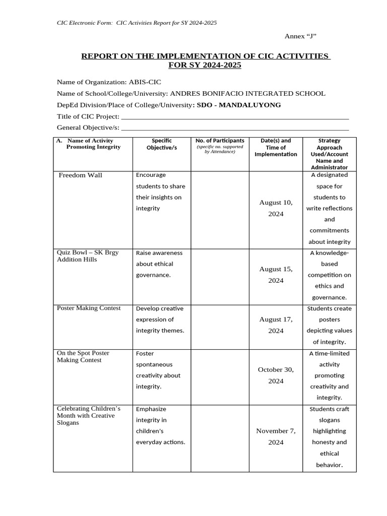 Annex J - Cic | PDF | Integrity | Collaboration