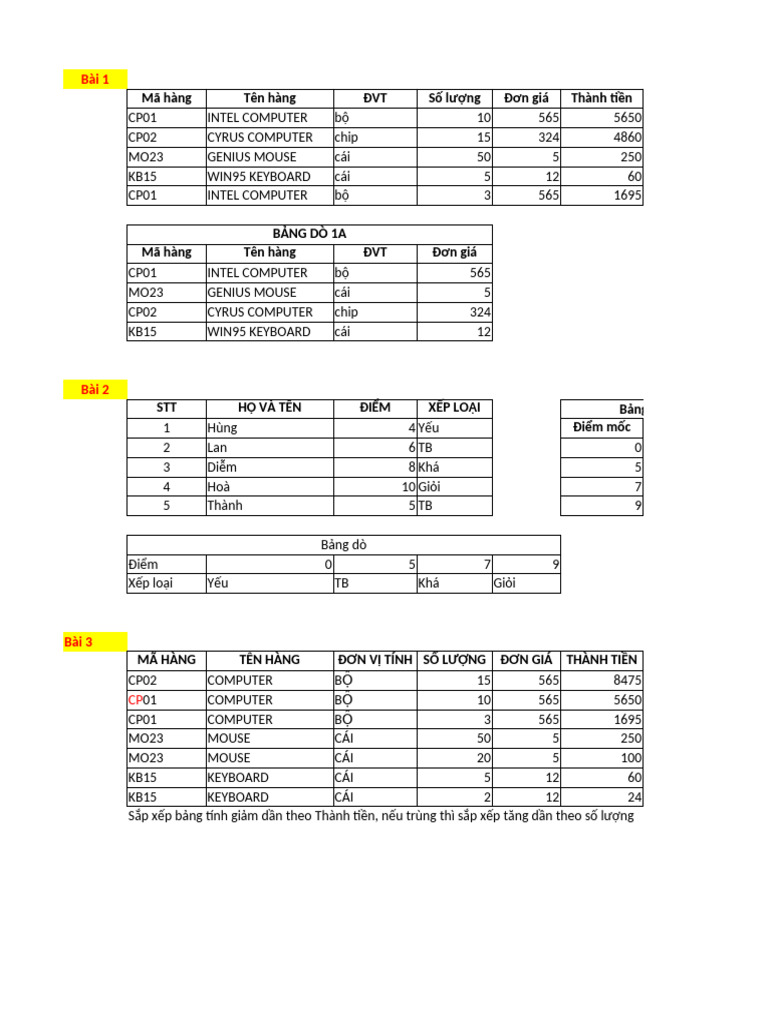Bai Tap Excel - 1 | PDF