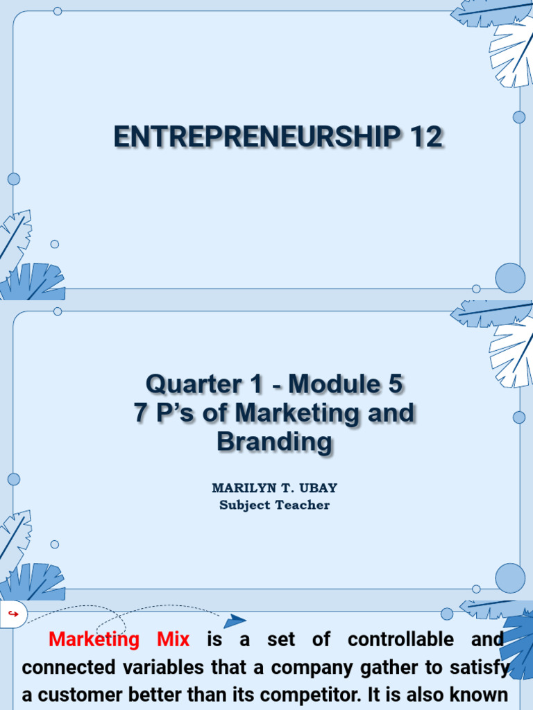 Module5 Entrepreneurship12 | PDF | Marketing | Brand