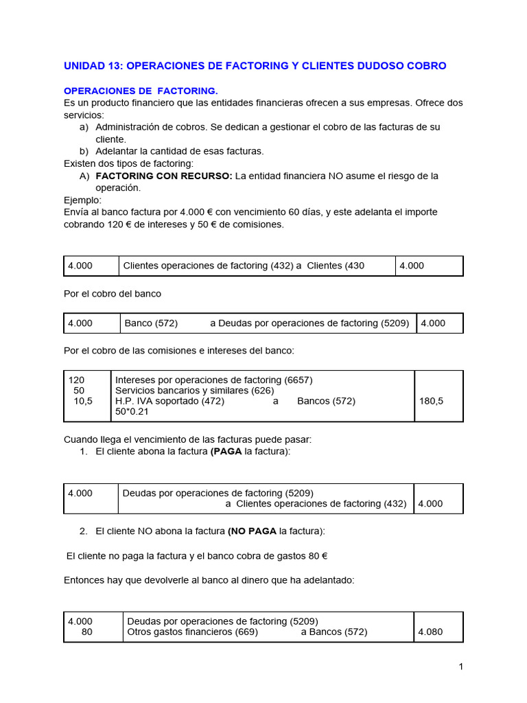 Factoring y Clientes Dudoso Cobro | PDF | Bancos | Factoring (Finanzas)