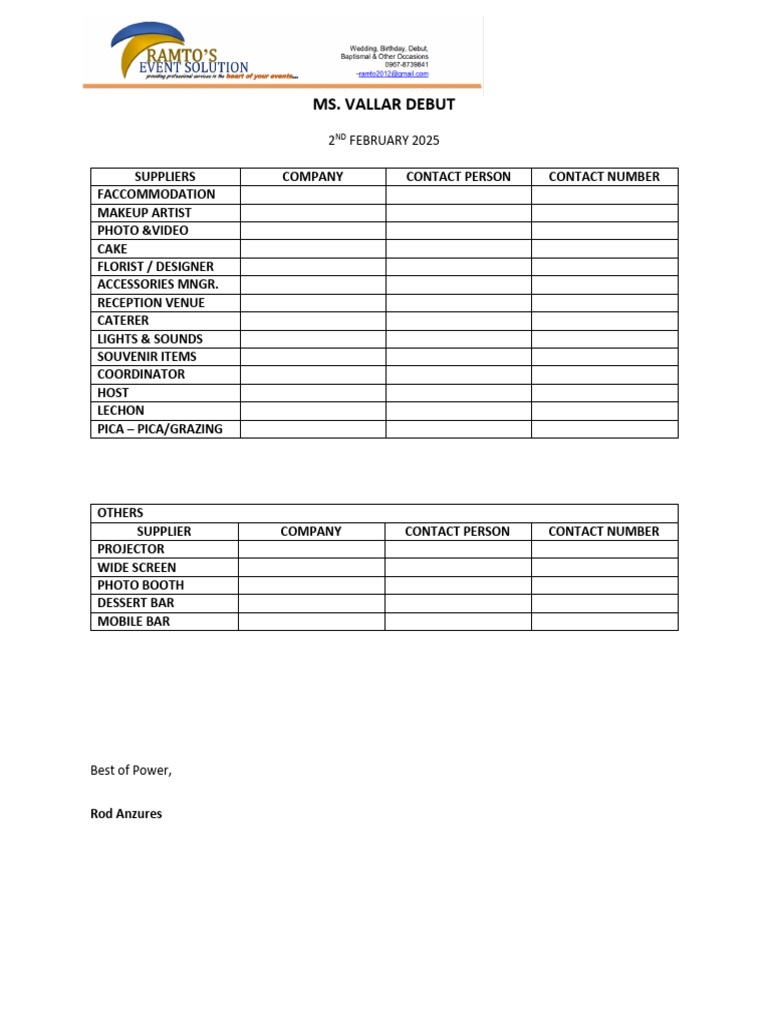 Joshua Vallar Suppliers-Info | PDF