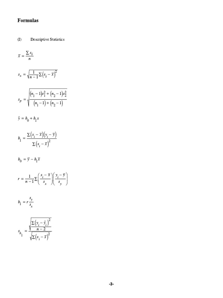 AP Statistics Formulas Sheet | PDF
