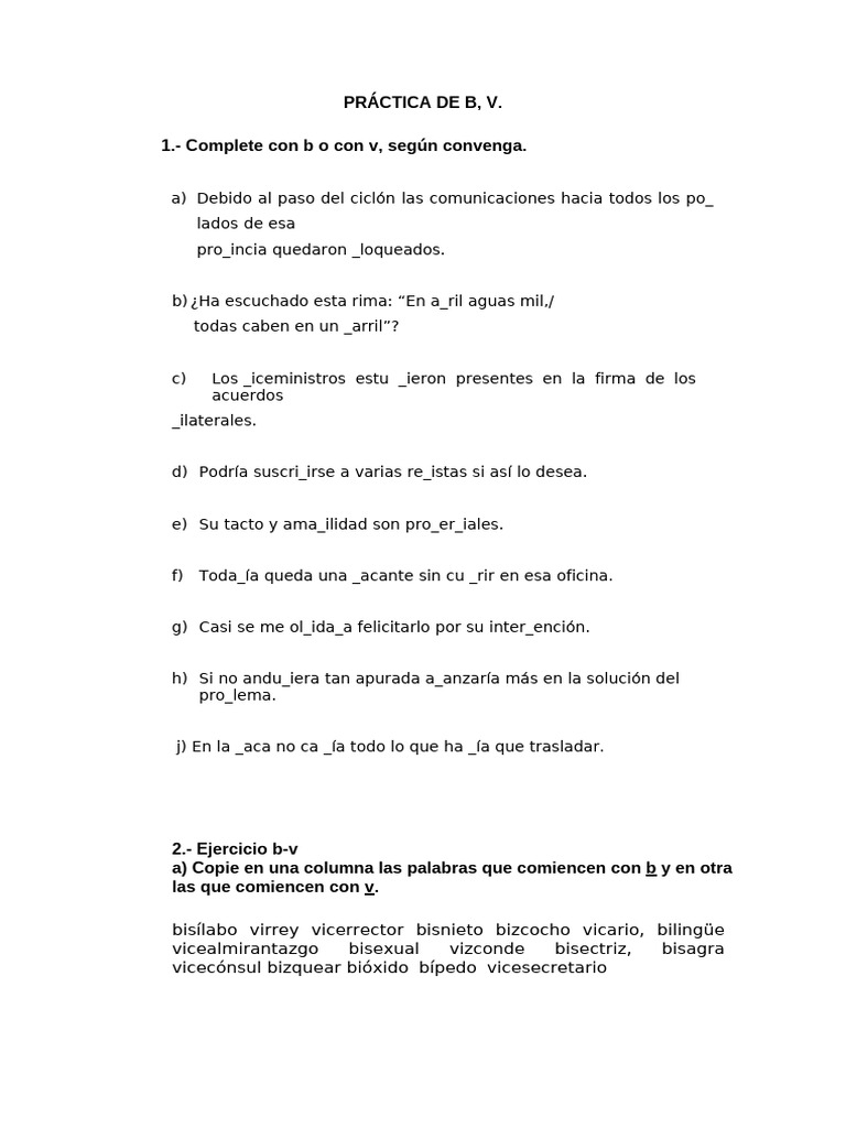 3.practica de B V, C S Z, G J Homofonas y Mayusculas | PDF