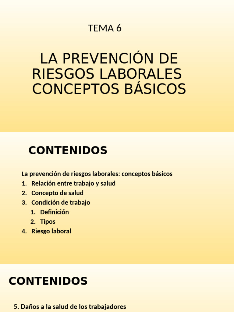 Tema 6 La Prevención de Riesgos Conceptos Básicos | PDF | Seguridad y salud ocupacional | Las ...
