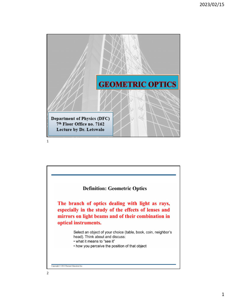 Geometrical-Optics Lect Notes | PDF | Optics | Laboratory Equipment