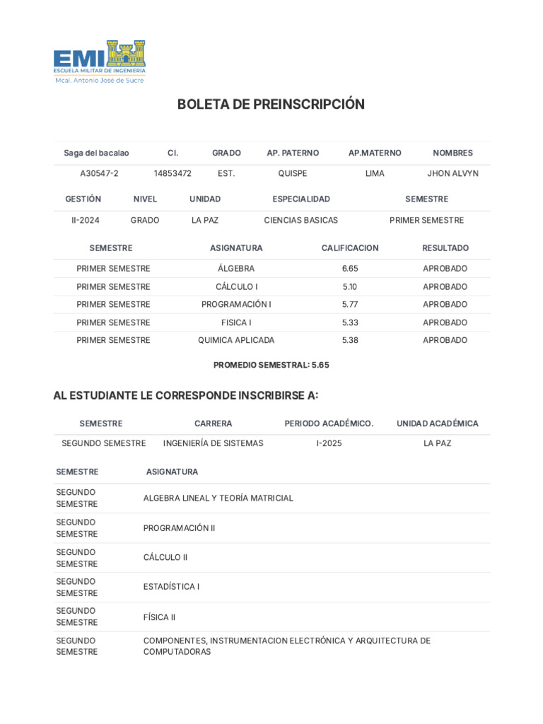 Inscripciones EMI | PDF