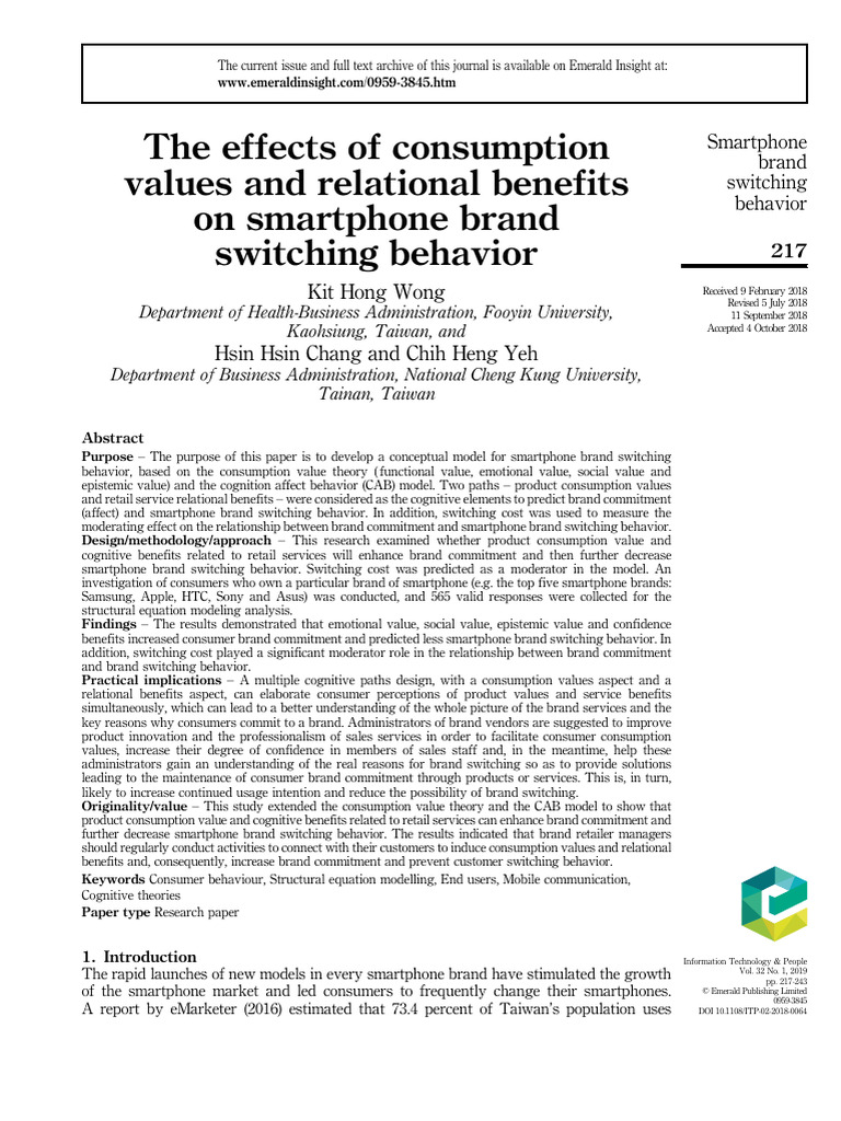 The Effects of Consumption Values and Relational Benefits On Smartphone ...