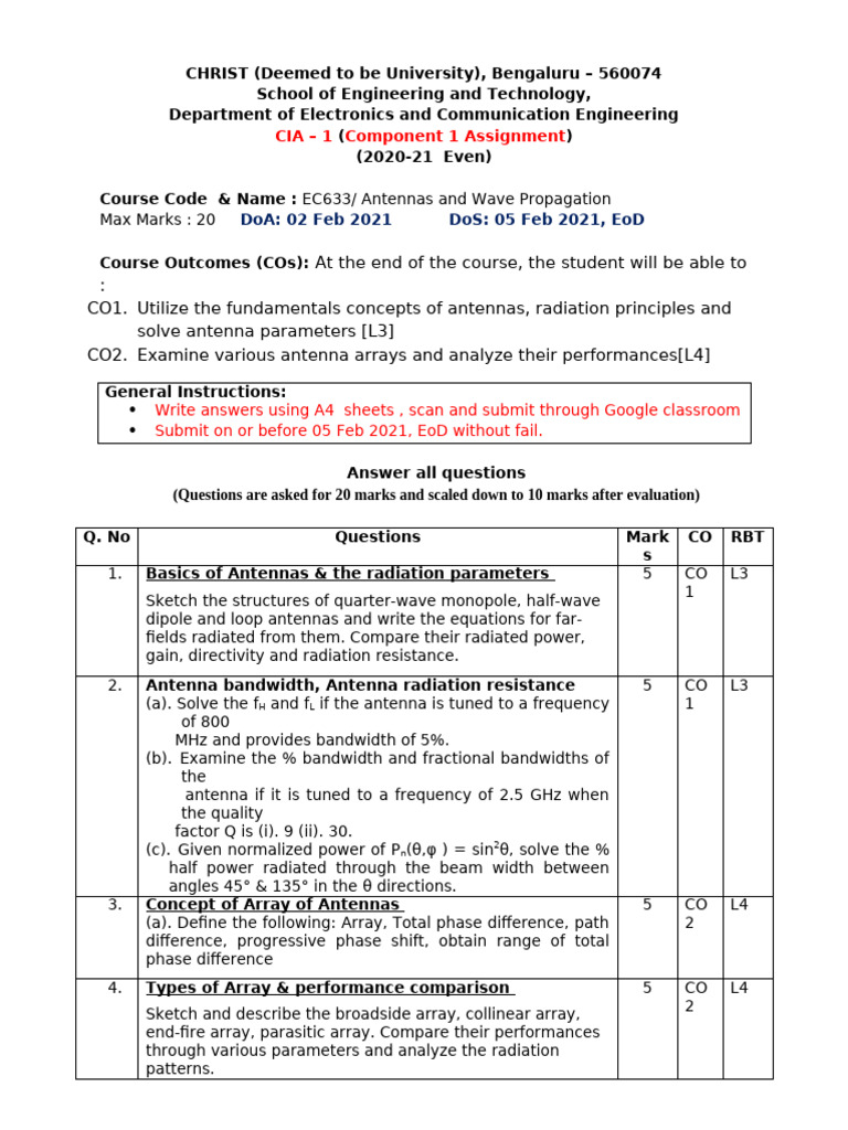 QP CIA 1 Component 1 Assignment Submission | PDF | Antenna (Radio) | Oscillation