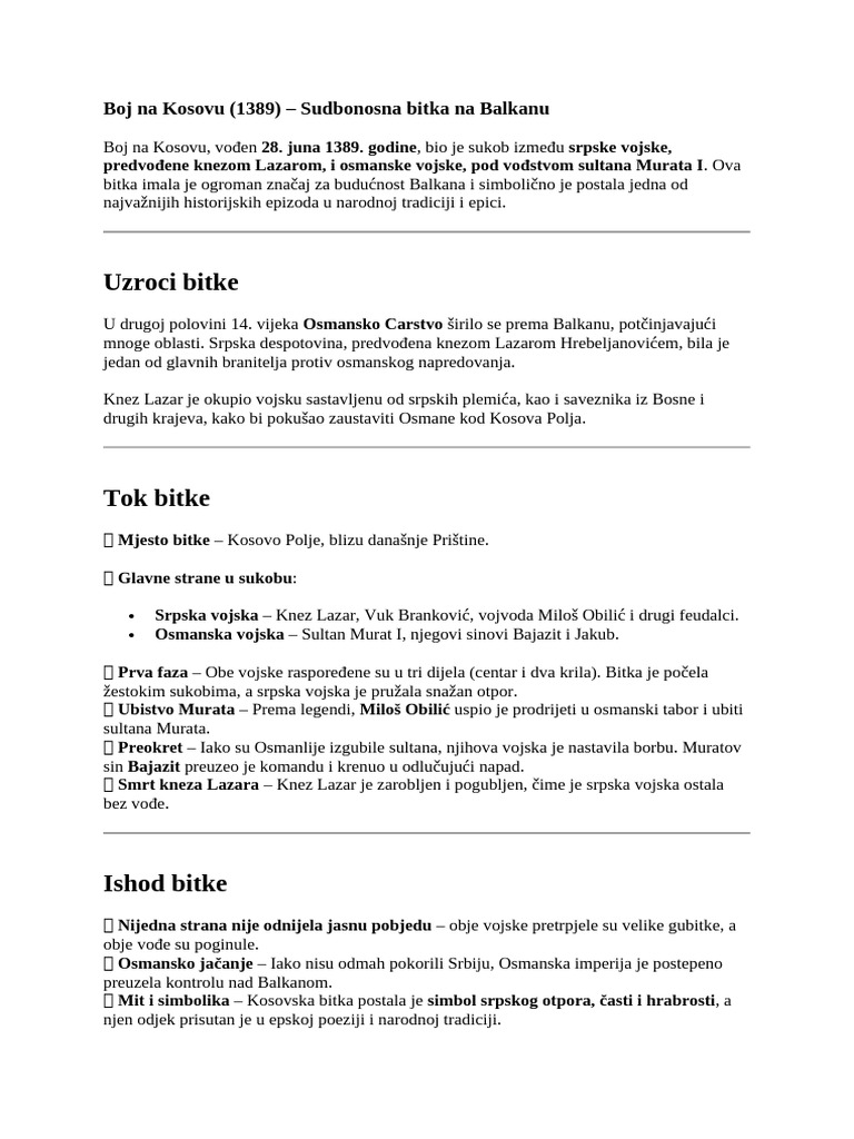 Boj Na Kosovu | PDF