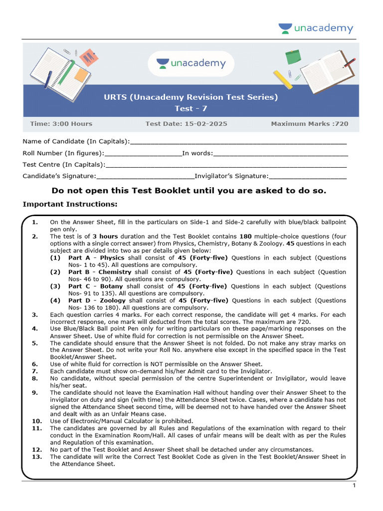 Test-7 URTS Student | PDF | Reaction Rate | Reaction Rate Constant