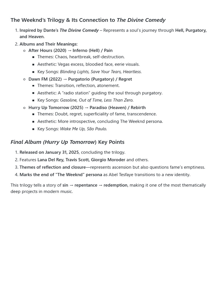 The Weeknd's Trilogy: A Divine Comedy Analysis | PDF