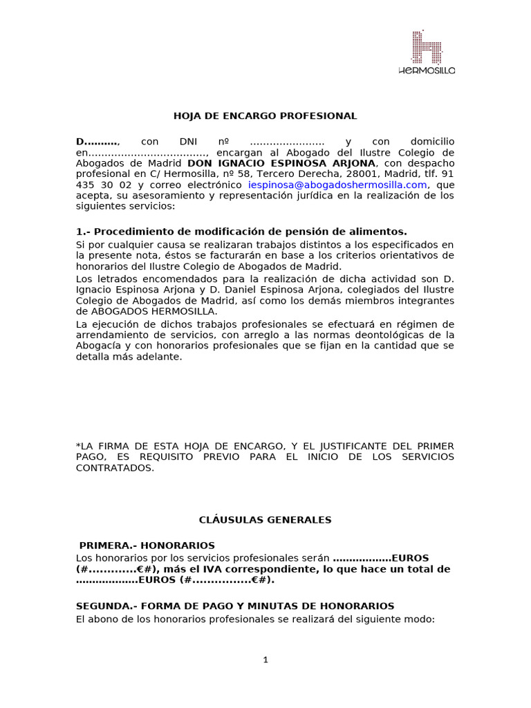 Hoja de Encargo Profesional | PDF | Abogado