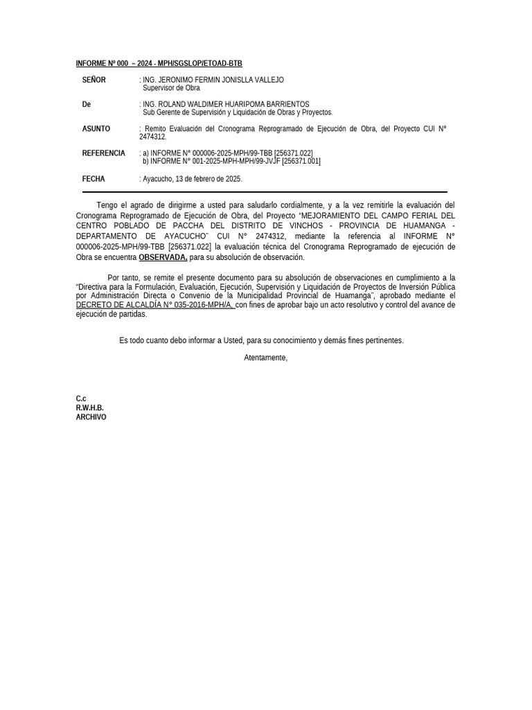 INFORME Nº 000 PACCHA | PDF