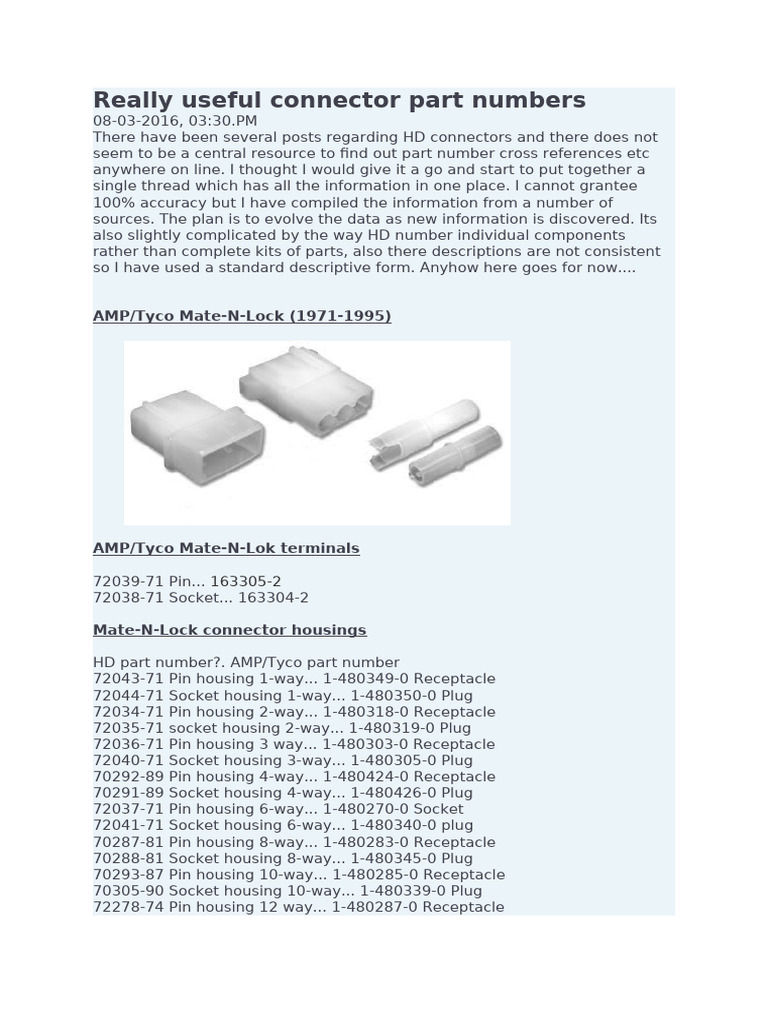 Really Useful Connector Part Numbers | PDF | Electrical Connector ...