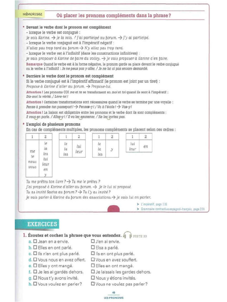 Place Des Pronoms Compléments | PDF