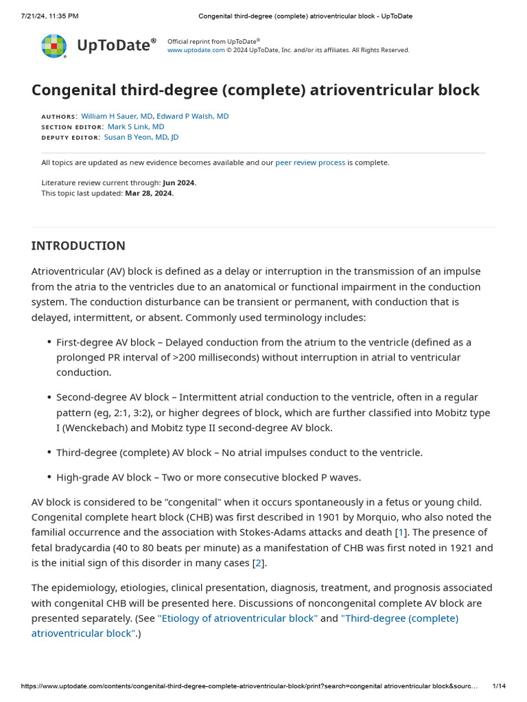 Congenital Third-Degree (Complete) Atrioventricular Block - UpToDate ...