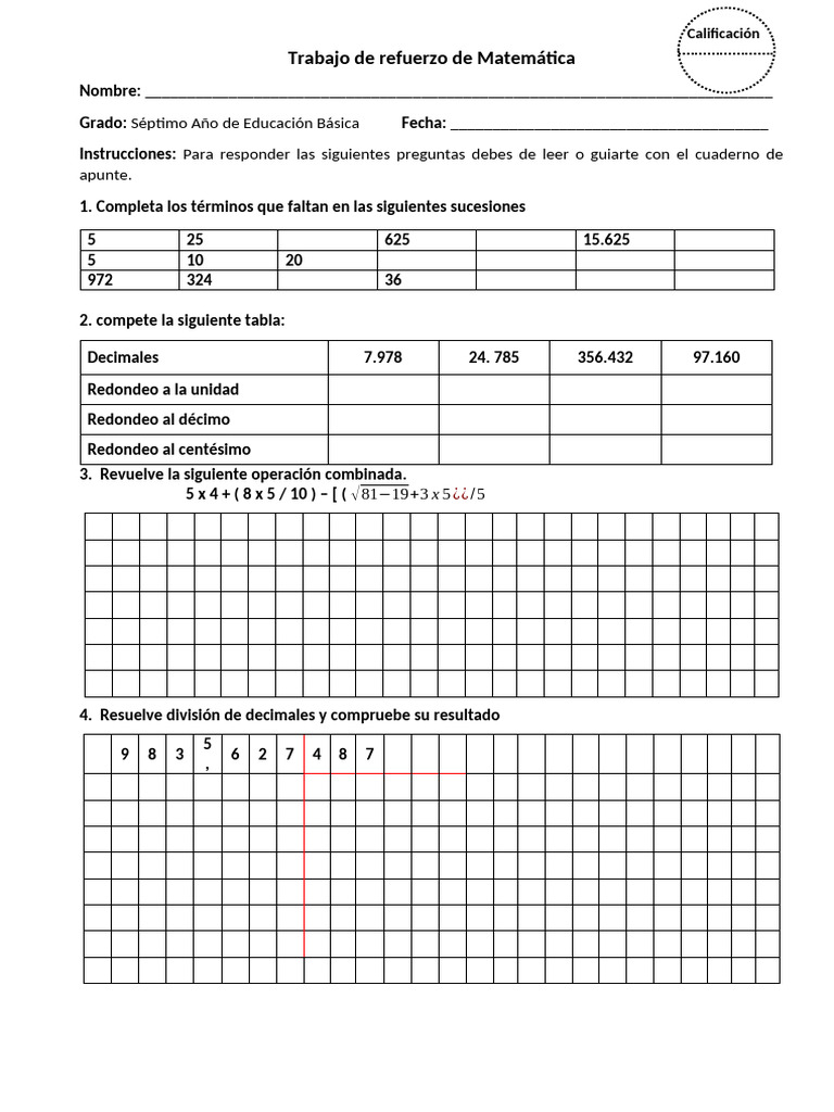 Ejercicios de Matemáticas Séptimo Grado | PDF | Matemáticas | Matemática Elemental