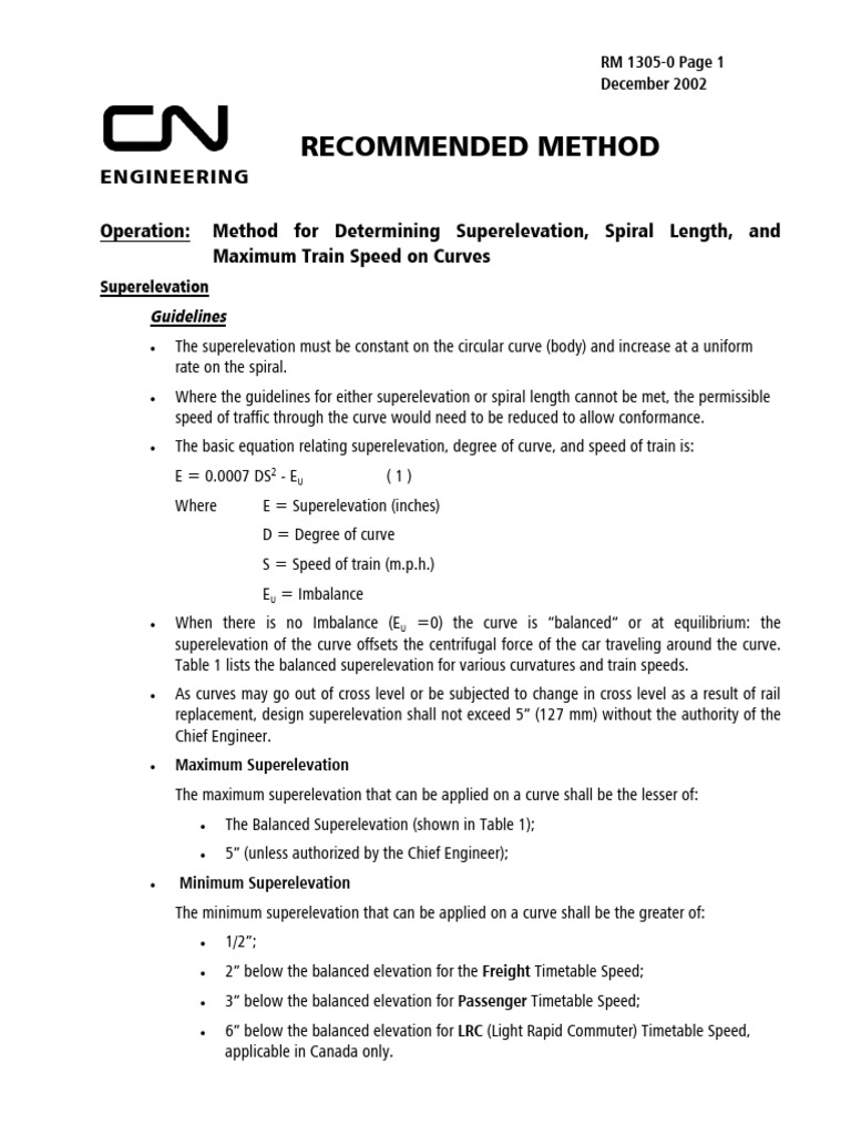 Superelevation and Spiral Length Guide | PDF | Traffic | Rail Transport