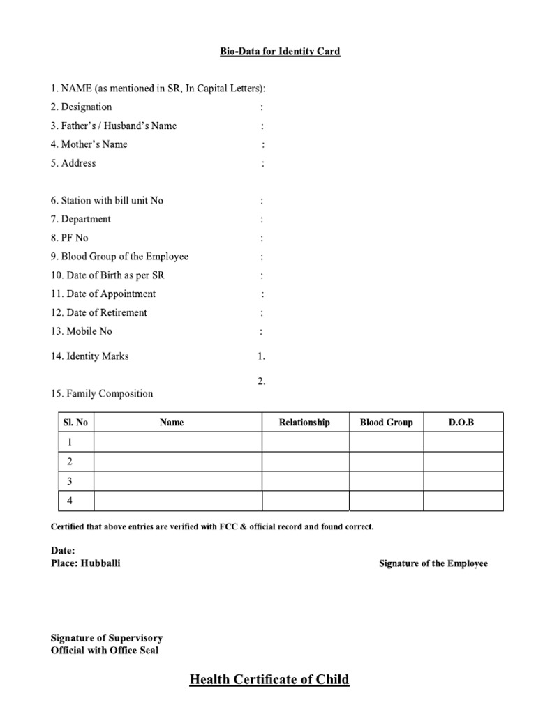 Bio Data for Iden | PDF