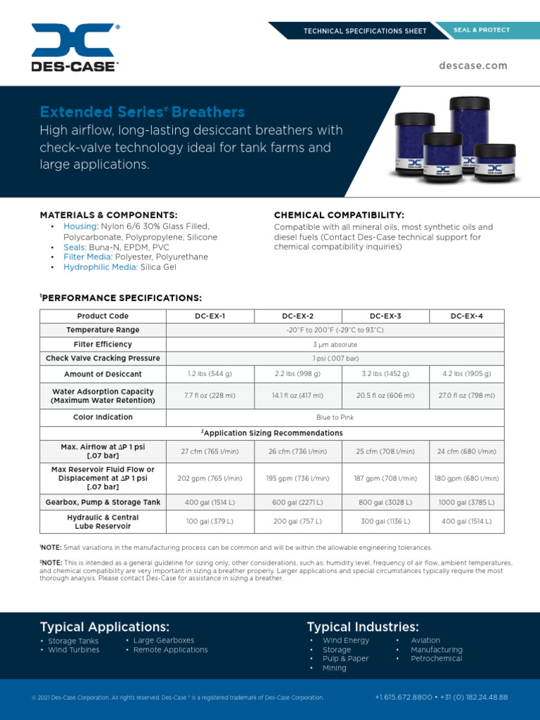 EX Extended Series Breathers Tech Sheet - EN | PDF | Materials ...