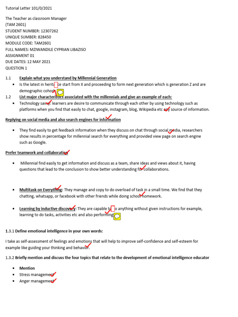 Tam2601 01 Mark088100 | PDF | Classroom | Learning